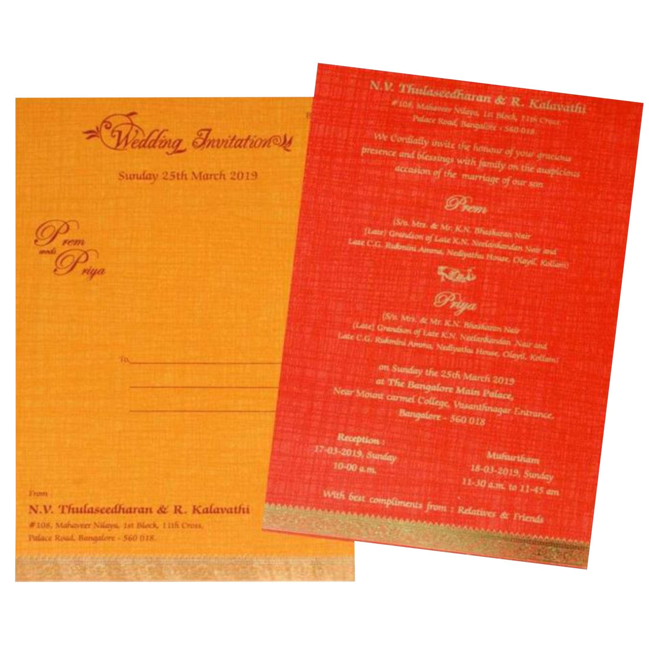 Orange Single Sheet Invitation Card – King of Cards