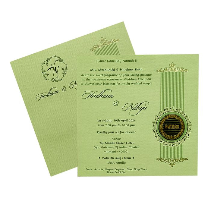 Pastel Green Foil Single Sheet Invitation Card – King of Cards