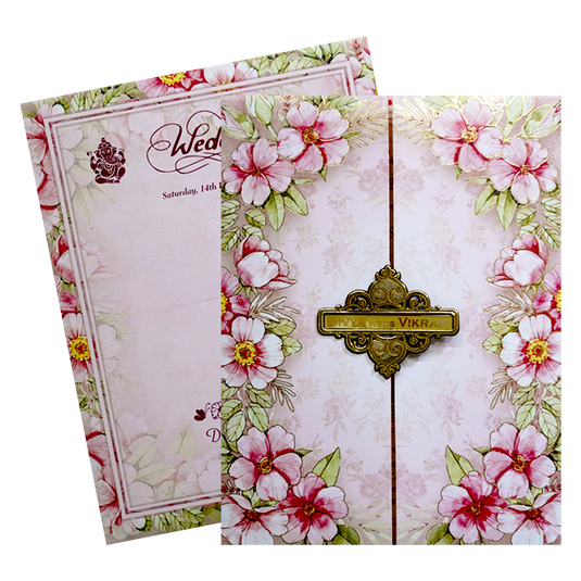 Pink Floral Name Plate Door Invitation Card – King of Cards
