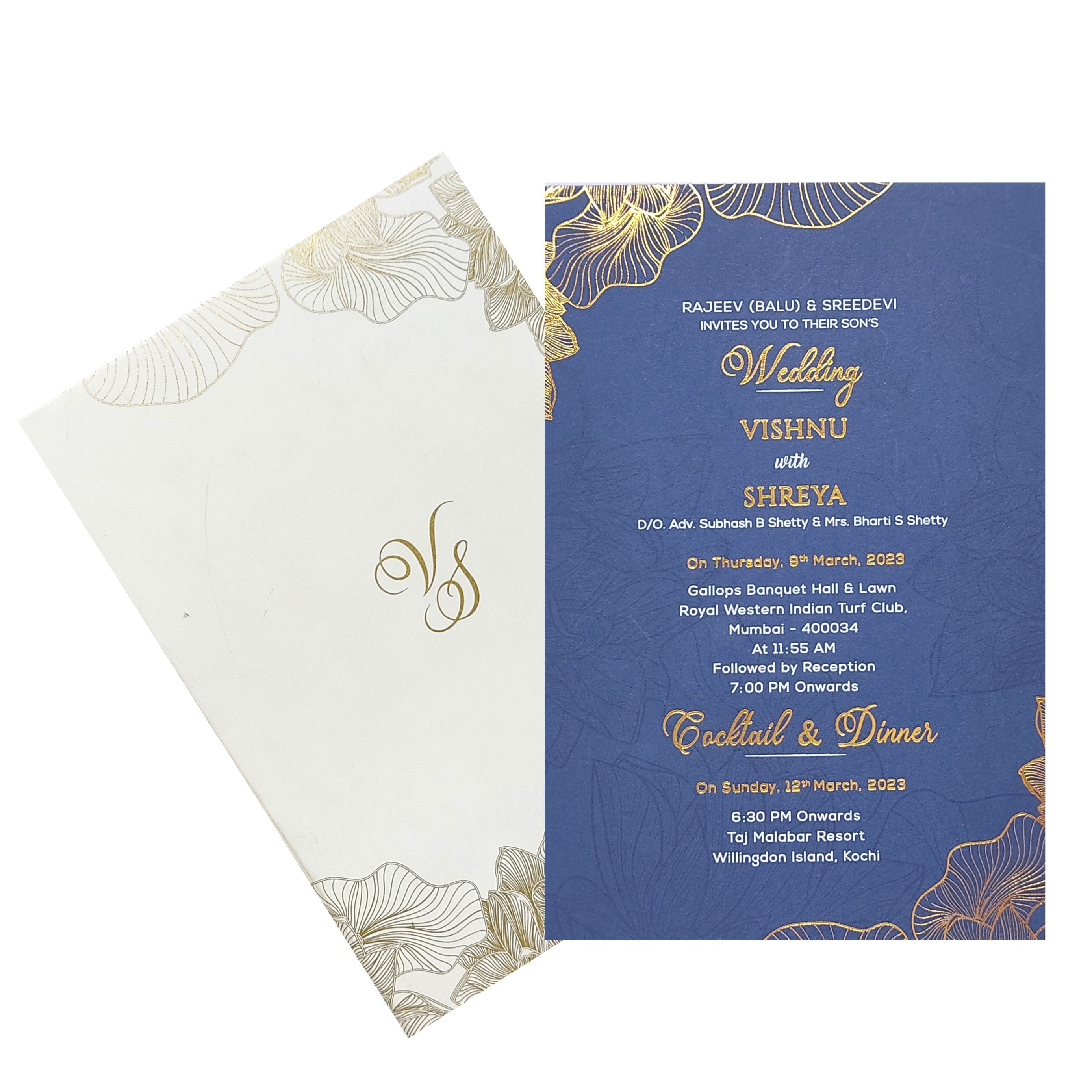 Blue Single Sheet Designer Invite With Gold Foiling Touch – King of Cards