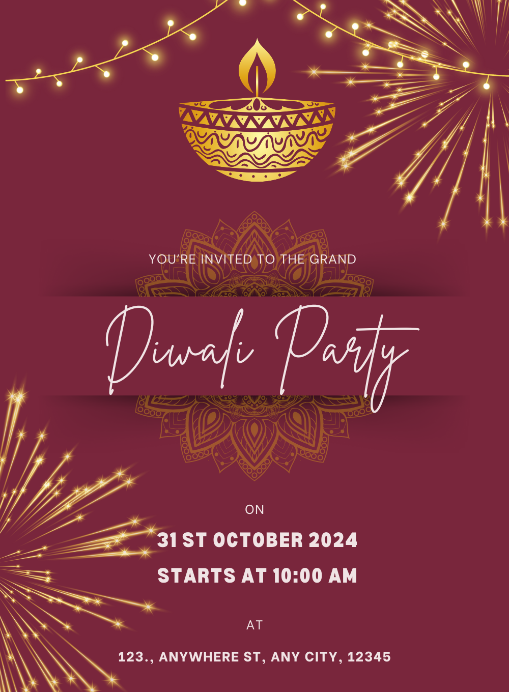 Browse Maroon Fireworks diwali Invitation |India's Largest Wedding Card ...