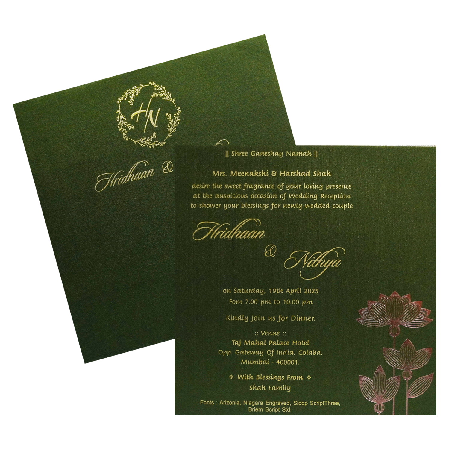 Dark Green Single Sheet Invitation – King of Cards